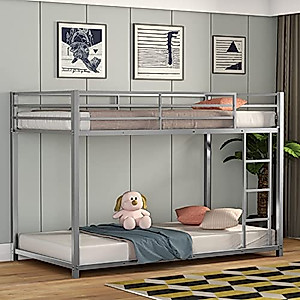 DORTALA Bunk Bed Twin Over Twin, Twin Bunk Beds w/Guardrail & Ladder, Metal Bunk Bed for Dormitory & Multiple-Child Family, Twin Bunk Beds for Toddler, Kids, Silver