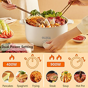 OLEGA Electric Hot Pot - 3L Portable Electric Pots with Steamer for Cooking Dual Power Adjustment with Non-stick Coating for Dorm, Office, Travel 120V