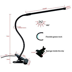 LED Desk Lamp Dimmable Eye Care Reading Light 3 Color Changing 10-Level Brightness Mental Flex Clamp Lamp Clip On Light LED Table Light (Black)