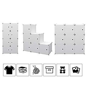KOUSI Large Cube Storage - 14"x18" Depth Cube (15 Cubes) Organizer Shelves Clothes Dresser Closet Storage Organizer Cabinet Shelving Bookshelf Toy Organizer, White