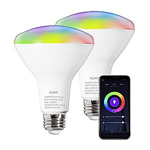 FLSNT Color Changing Smart Light Bulbs, LED WiFi 2.4G Light Bulb, Works with Alexa, Google Home Assistant, 9W(60W Equivalent), BR30, E26 Base, 2 Pack