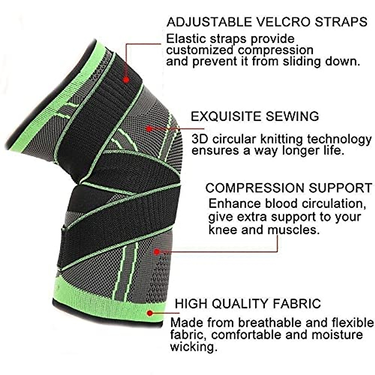 YCSM 1 Piece Set of Knee Support Protector, Compression Elastic Support Belt, Sports Knee Pads, for Running, Basketball and Volleyball (Color : Green 1PC Strap, Size : XXXL)