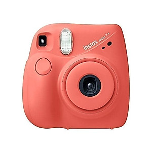 Fujifilm Instax Mini 7+ Instant Camera (Coral) Accessory Kit with Instax Mini Film, Instax Mini Instant Film Foil Pack & Pixel Cleaning Kit