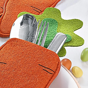 Easter Utensil Cutlery Holders, Easter Carrot Shape Silverware Tableware Utensil Holder, Easter Felt Cutlery Holder Pouch Bags, Reusable Utensil Sleeve for Knife Forks, Easter Table Decoration