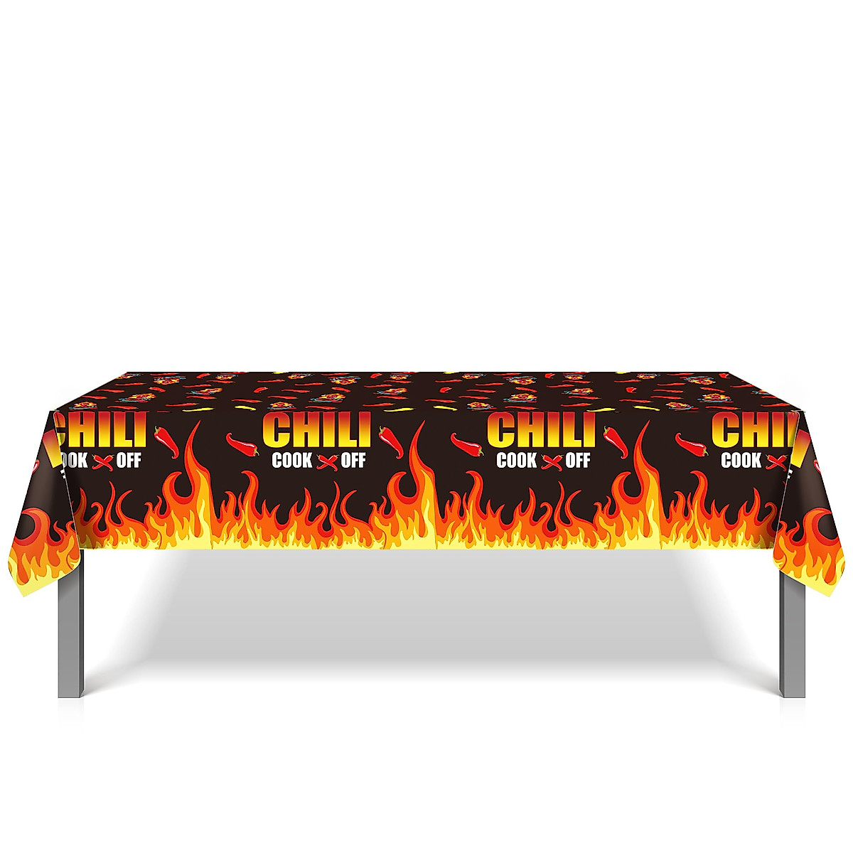 1 Pieces Chili Hot Pot Party Plastic Tablecloth 54 x 87 Inch Cook Off Long Rectangular Table Cover for Buffet, Mexican Chili Baby Shower Party Holiday Dinner, Picnic Tablecloth for Kitchen Event Use