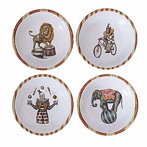 5.5" x 1.5"H Melamine Bowl Vintage Circus Image set of 4