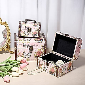 ELLDOO Set of 3 Butterfly Treasure Chest Box, Wooden + PU Leather Storage Decorative Box for Jewelry Trinkets, Keepsakes box for Girls Women Gifts