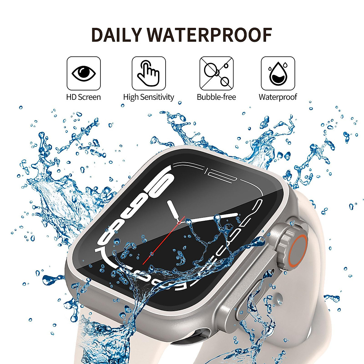 Yolovie 2 in 1 Waterproof Case Compatible for Apple Watch 45mm Screen Protector Series 9/8/7 [ Looks Like Ultra Style Case ] iWatch Tempered Glass Protective PC Back Cover Accessories 45mm, Titanium