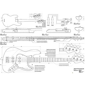 Jazz Bass Electric Guitar PLANS - Full Scale Plans - Actual Size - detailed