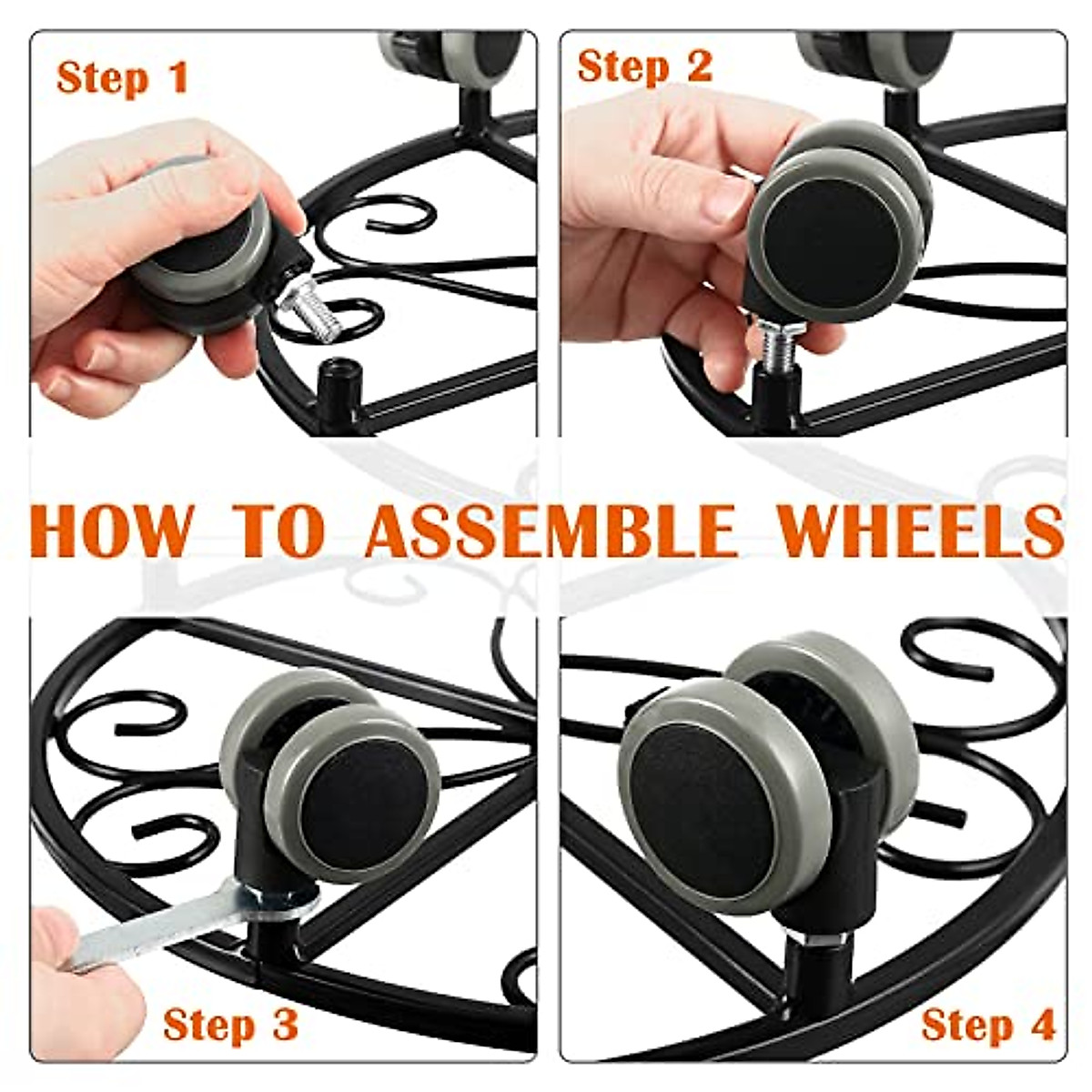 5 Pack Plant Caddy with Wheels Heavy Duty 16 Inch Large Metal Plant Stand with Wheels Plant Dolly Rolling Plant Stand Plant Roller with Casters for Indoor and Outdoor with 5 Pack Plant Saucers, Black