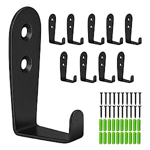 CGBE Coat Hooks for Wall, Heavy Duty Outdoor Hooks for Hanging Towel No Rust Outside Towel Hooks Wall Mounted with Screws and Anchor for Key, Towel, Bags, Cup, Hat (10 Pack Black)