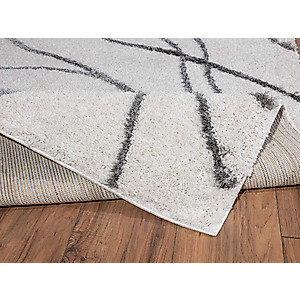 Abani Unique Boston Collection 5'3" x 7'6" Shag Area Rug - Cozy Soft & Plush Ivory Accent Rug Rugs