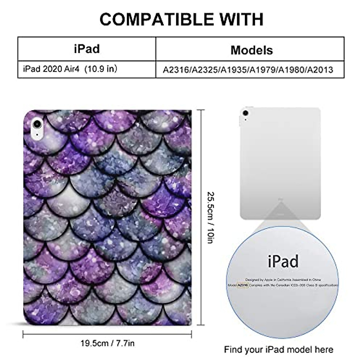 Mermaid Protective Case Compatible with IPAD 2020 AIR 4 （10.9in） Stand Case Auto Sleep/Wake Cover