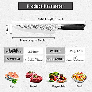 Chef Knife, 8 Inch Kitchen Knife Professional, Ultra Sharp German High Carbon Stainless Steel Cooking Knife, Ergonomic Wooden Handle Kitchen Knives with Premium Gift Box