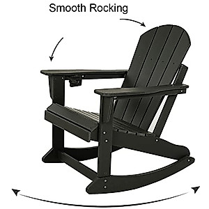 Adirondack Rocking Chair Outdoor Patio Rocker Adirondack Chairs HDPE Plastic Weather Resistant Lawn Chair for Porch Balcony Garden Beach Backyard Black