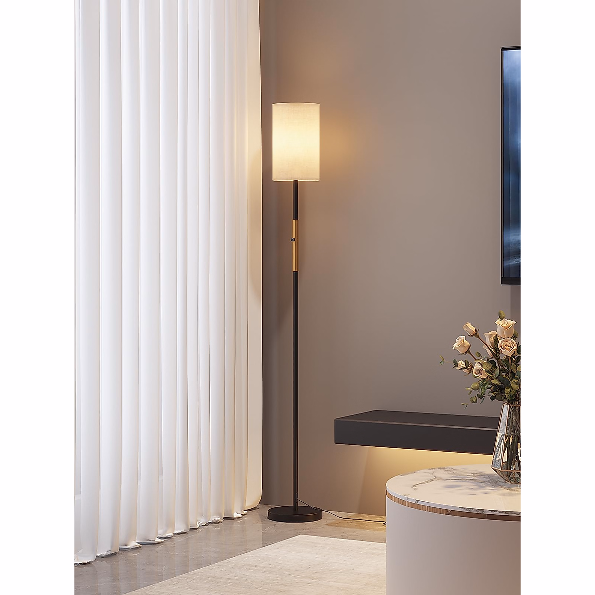 addlon Floor Lamps for Living Room, dimmable Floor lamp with Linen lampshade, Modern Standing Lamps, Bright Floor lamp for Bedroom and Office - Black