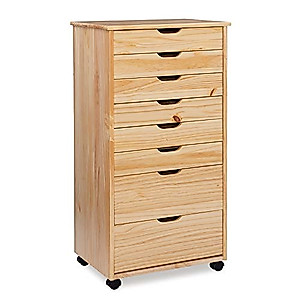 Riverbay Furniture 8-Drawer Transitional Wood Storage Cart w/Casters in Natural