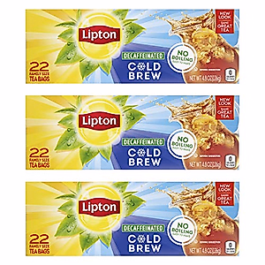 Lipton Cold Brew Family Black Iced Tea Unsweetened Decaffeinated Tea Bags, 22 Count (Pack of 3)
