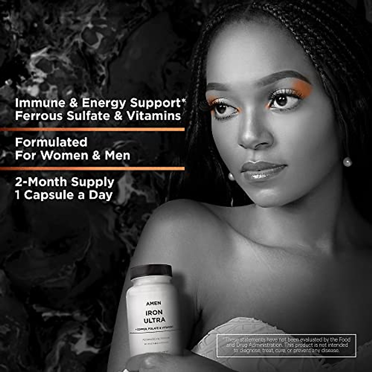 Amen Iron Ultra Supplement + Copper, Folate, Vitamin C and Vitamin B12-2-Month Supply - Ferrous Sulfate Iron Vitamin - Iron 65mg Per Serving - Iron Folic Acid - Non-GMO Iron Pills - 60 Capsules