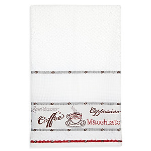 Cackleberry Home Coffee Mocha Latte Jacquard Border Terry Kitchen Towels 17 x 27 Inches, Set of 4