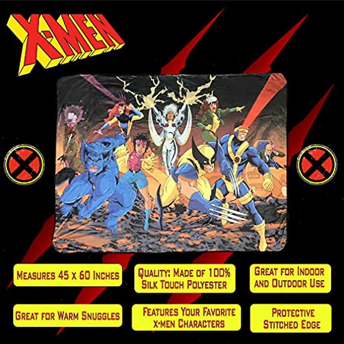 Marvel X-Men Team Fleece Soft Throw Blanket| Measures 60 x 45 Inches