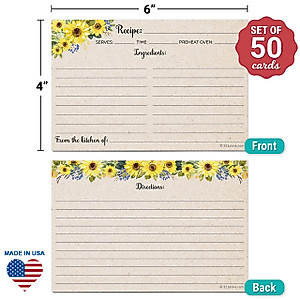321Done Sunflower Recipe Cards (Set of 50) Large 4x6 - Rustic Kraft Tan, From the Kitchen Of - Double-Sided for Weddings, Bridal, Baby Shower - Made in USA