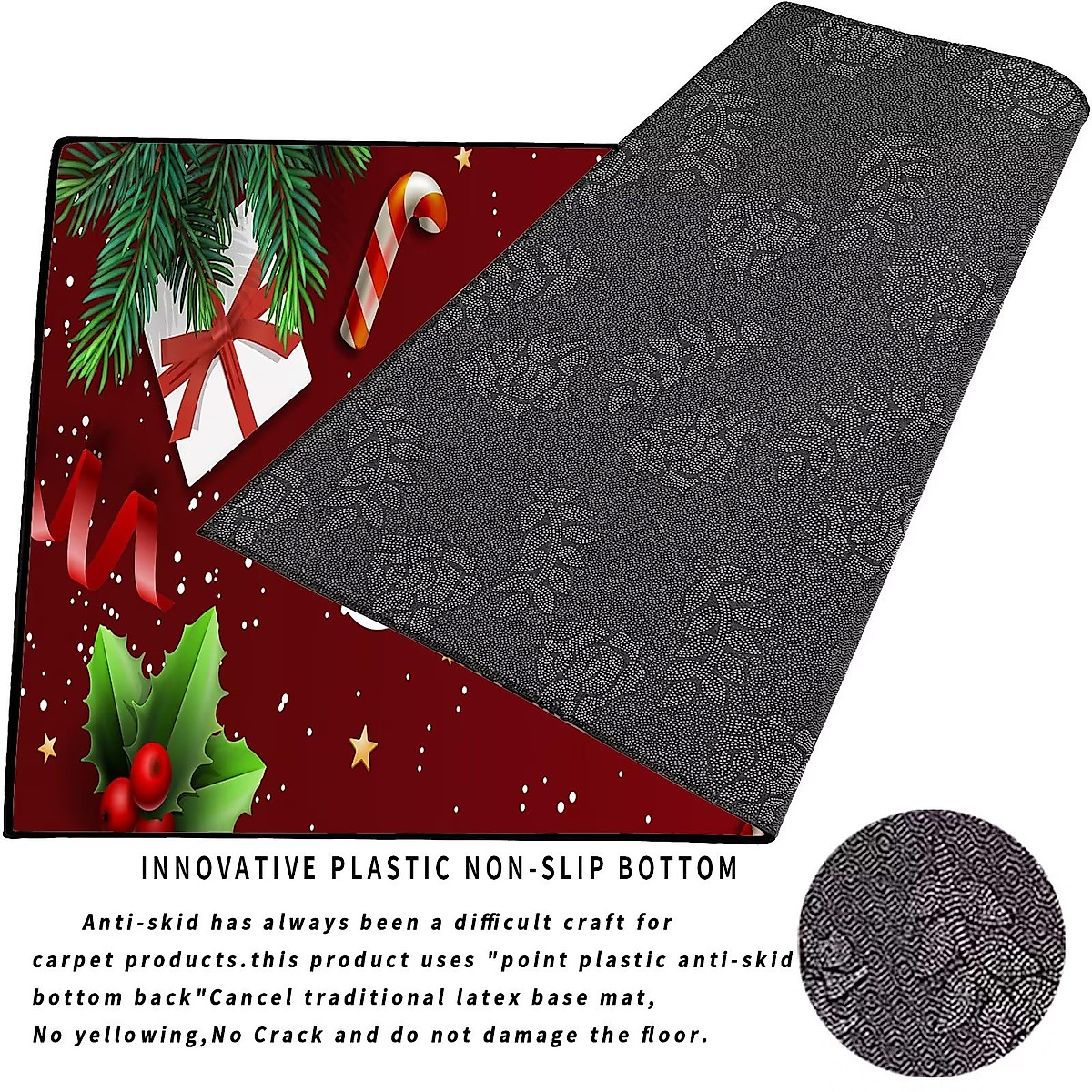 FUYEUN 5' X 7' Christmas Rug Merry Xmas Door Mat Non-Slip Indoor Outdoor Front Door Doormat Living Room Bedroom Entrance Rug Happy Xmas Home Festive Decoration