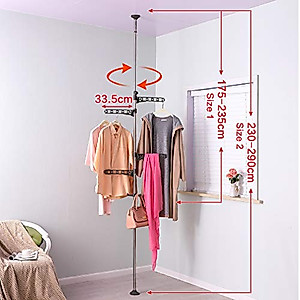 Hershii Adjustable Laundry Pole Stainless steel composite pipe / ABS / PP Clothes Drying Rack Coat Hanger DIY Floor to Ceiling Tension Rod Storage Organizer for Indoor, Balcony - Grey