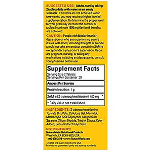 Nature Made SAM-e 200 mg Complete, Dietary Supplement for Mood Support, 60 Tablets, 30 Day Supply