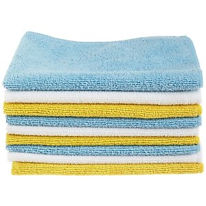 Amazon Basics Microfiber Cleaning Cloths, Non-Abrasive, Reusable and Washable, Pack of 48, Blue/White/Yellow, 16" x 12"