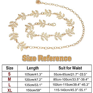 HIQUACC Metal Waist Chain Body Belly Belt Chains Jewelry Accessories for Women Girls (Leaf Gold-S)