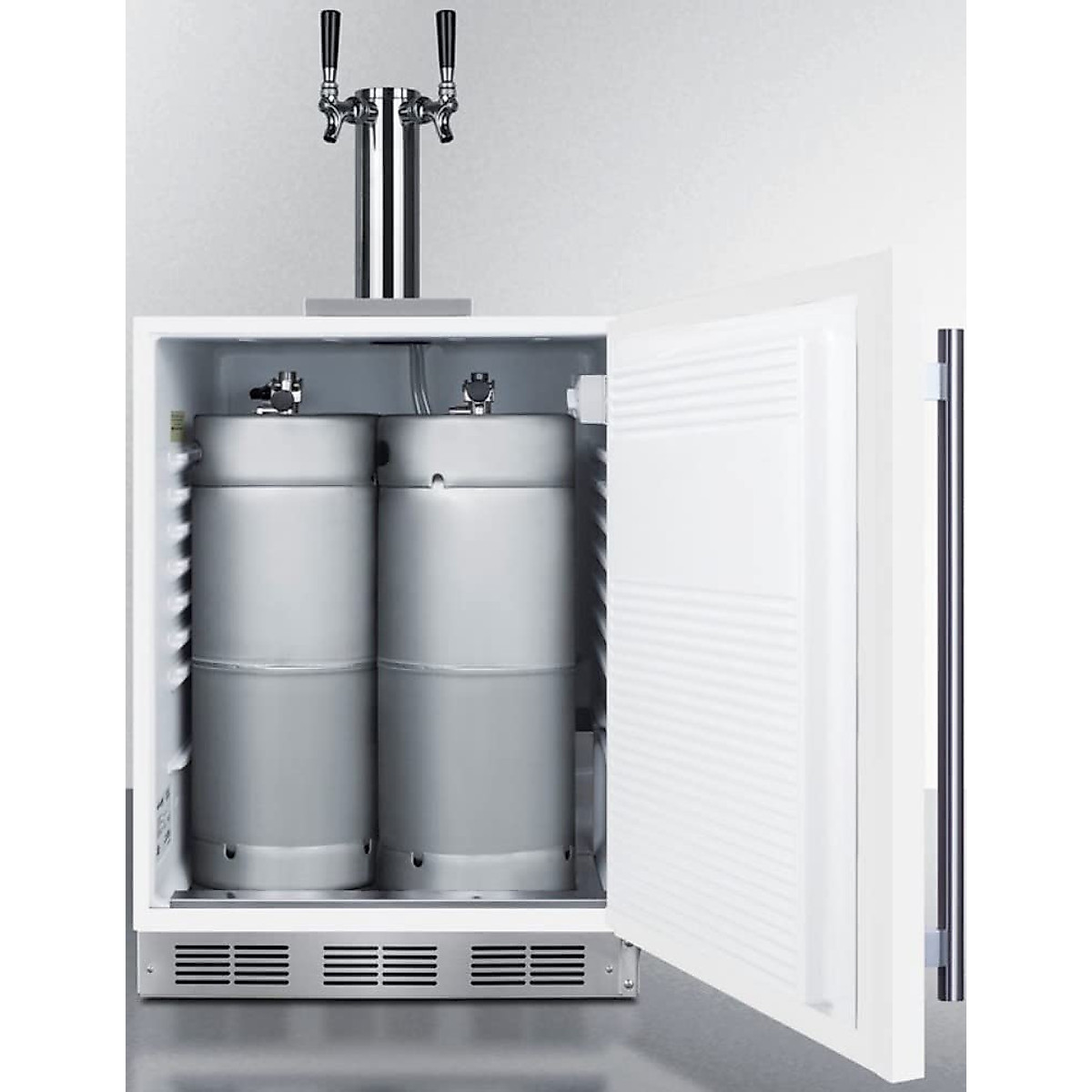 Summit Appliance SBC58WHBIADA 24" Wide Built-in Undercounter ADA Height Commercially Listed Dual Tap Beer Dispenser in White with Stainless Steel Handle, Automatic Defrost, Adjustable Thermostat