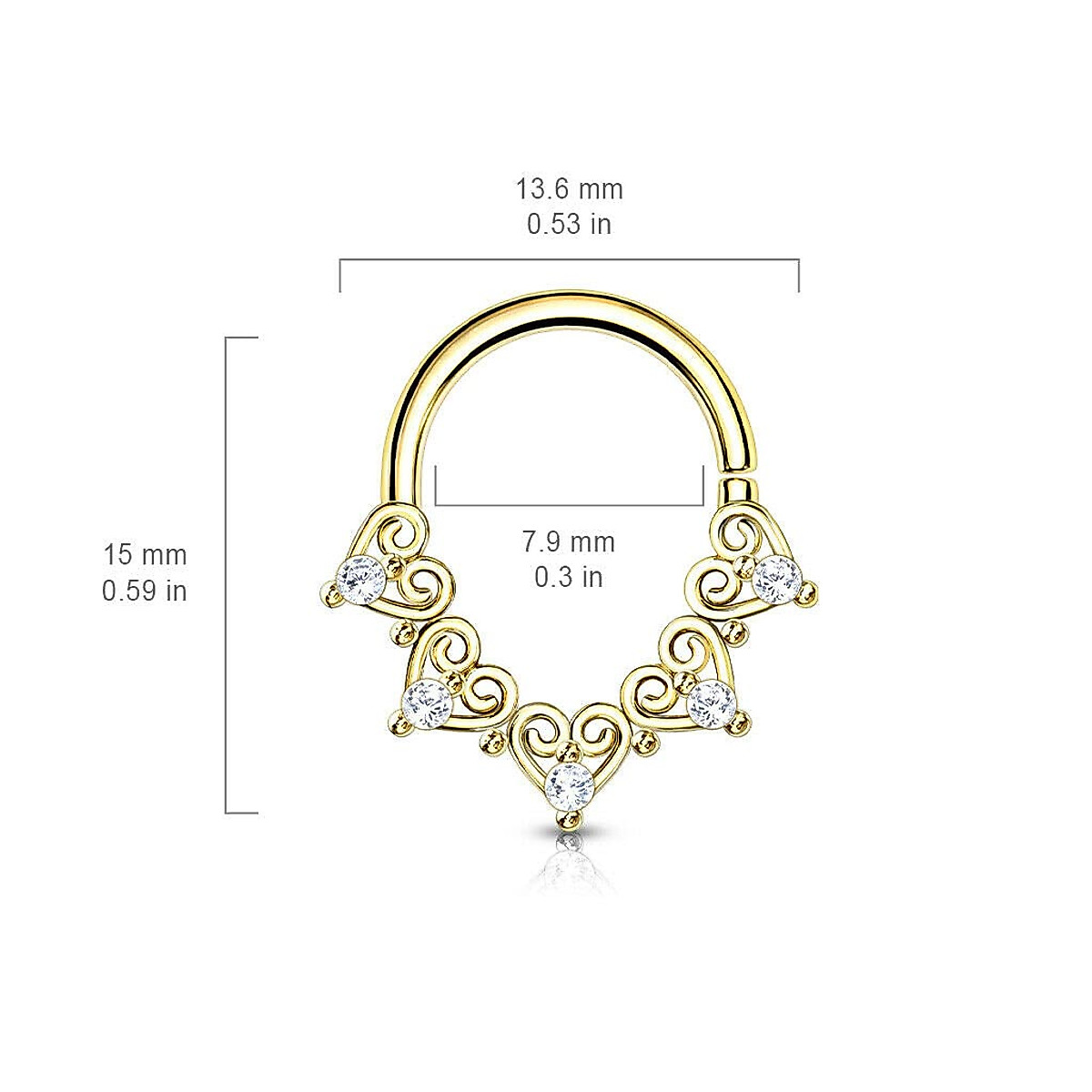 18g Heart Filigree with Mini CZ Bendable Hoop Ring Ear Cartilage Daith Septum Ring - Rose Gold