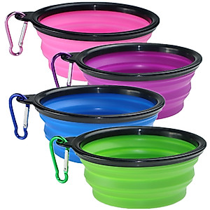 Collapsible Bowls Dog Pet Bowl, 4 Pack for Cats Dogs Travel Bowl Portable Foldable Pet Feeding Watering Dish Pet Supplies for Walking Parking Traveling Camping with 4 Carabiner Clip