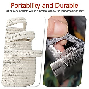 MZVUL Cotton Rope Storage Basket, 5 PCS Woven Baskets for Organizing, Toy Storage Small Baskets, Cuboid Woven Storage Basket with Handles for Baby Nursery, Bathroom Organizer Bins (Beige)