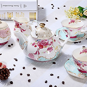 AWHOME Tea Pot Bone China Floral Design Vintage Teapot Loose Tea Women and Tea lovers 850 ml about 4 Cups Gift Box