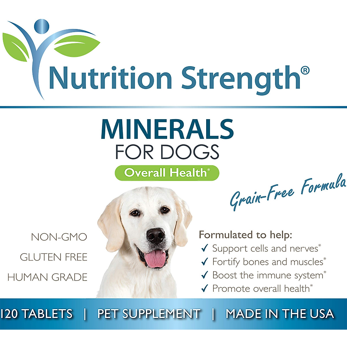 Nutrition Strength Minerals for Dogs, Support Cells & Nerves, Fortify Bones & Muscles, Promote Overall Health with Calcium, Phosphorus, Magnesium, Potassium, Selenium, Iron, Zinc, 120 Chewable Tablets