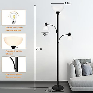 Luvkczc Torchiere Floor Lamp, Floor Lamps for Living Room, Modern Standing Lamp Tall Pole Lamp with Lampshade, Black Finish Bright Corner Light for Bedroom, Office, Reading