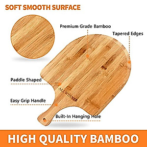 ALLWINNER Bamboo Pizza Peel 12 inch Premium Wooden Pizza Peels for Making Pizza, Pizza Cutting Board 2 Pack