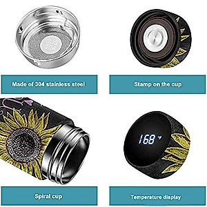 GCOCL Stainless Steel Water Bottle with Temperature Display Thermo Flask 17oz(Sunflower), 9