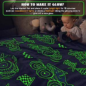 Boys Truck Car Toys Unique Gifts for Kids Glow in The Dark Blanket Valentine's Day Gifts Glowing Cartoon Tractor Throw Blanket Soft Fleece Blanket Excavators Room Bed Sofa Decor Blankets