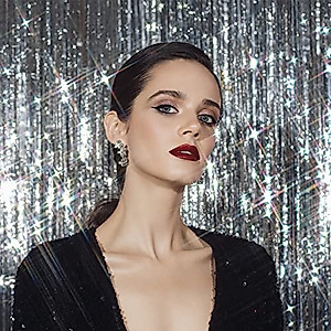 2 Pack Foil Curtain Backdrop Silver Metallic Tinsel Foil Fringe Curtains Photo Booth Props for Birthday Wedding Engagement Baby Shower Bachelorette Christmas Holiday Celebration Party Decorations