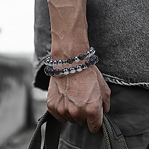 WAINIS 12 PCS Gemstone Beads Stretch Bracelets for Men Women Energy Yoga Healing Matte Lava Rock Volcanic Stone Essential Diffuser Oil Bracelet