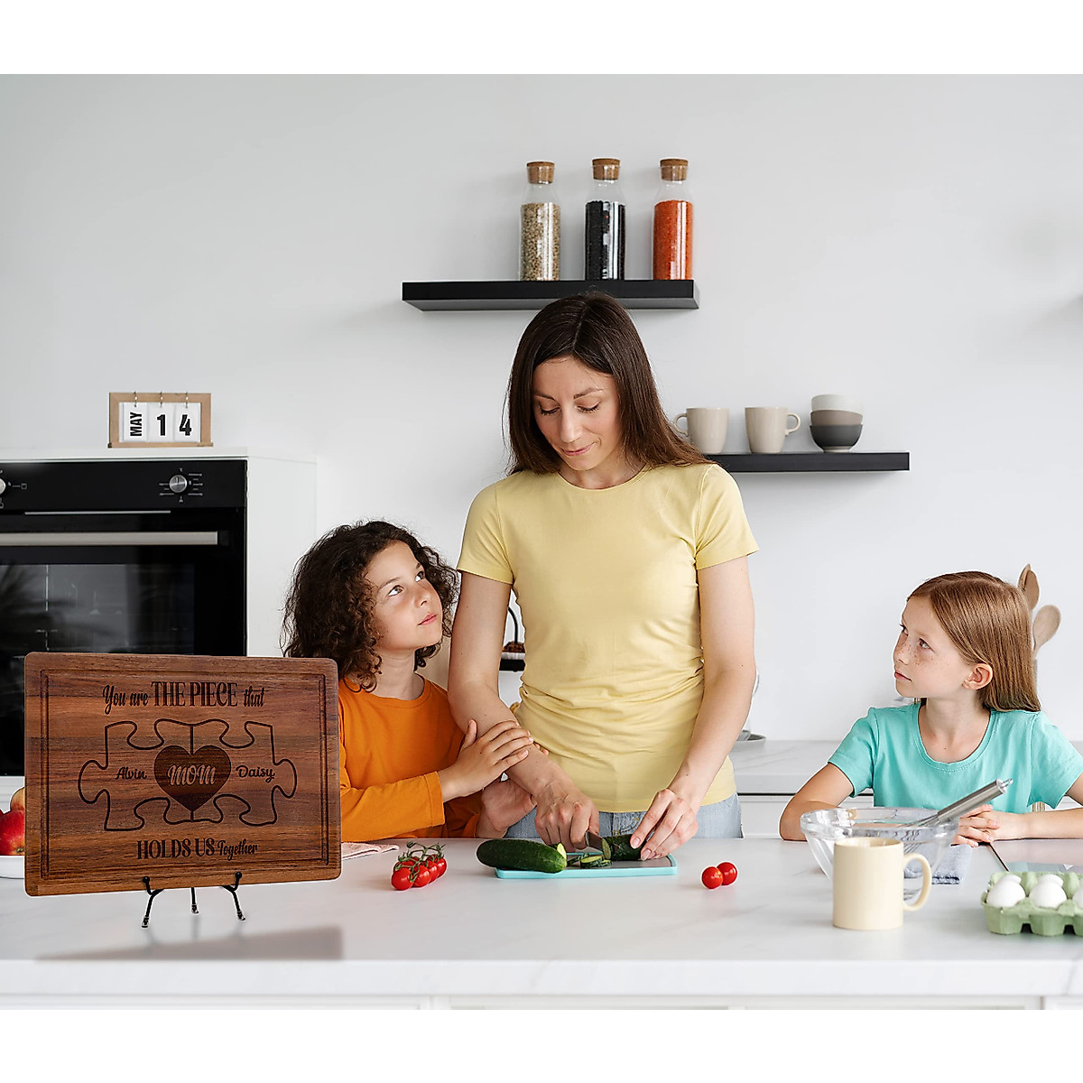 Personalized Mom You Are the Piece that Holds Us Together Puzzle Cutting Board, Custom Mom Cutting Board with Kids Names, Customized Mother's Day, Birthday Gifts for Mom, Grandma Gifts from Grandkids