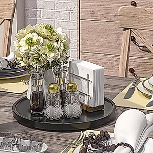 Lazy Susan Organizer for Table Cabinet,13 inch Bamboo Kitchen Countertop Organizer for Salt Olive Oil and Pepper Counter Sink Trays Wooden Turntable for Spice Soap Bottles Dining Room Decor Black