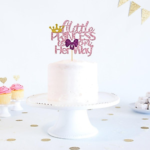 Maicaiffe A Little Princess is on Her Way Cake Topper, Gender Reveal Party - It's a Girl - Girl First Birthday Party Cake Decorations Pink Glitter