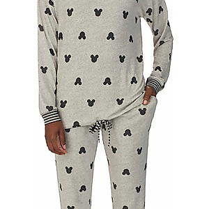 Disney Womens 2 Piece Cozy Pajama Set (Gray Mickey Mouse, Medium)