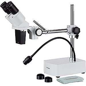 AmScope SE400X Professional Binocular Stereo Microscope, WF5x and WF10x Eyepieces, 5X and 10X Magnification, 1X Objective, LED Lighting, Boom-Arm Stand, 110V-120V
