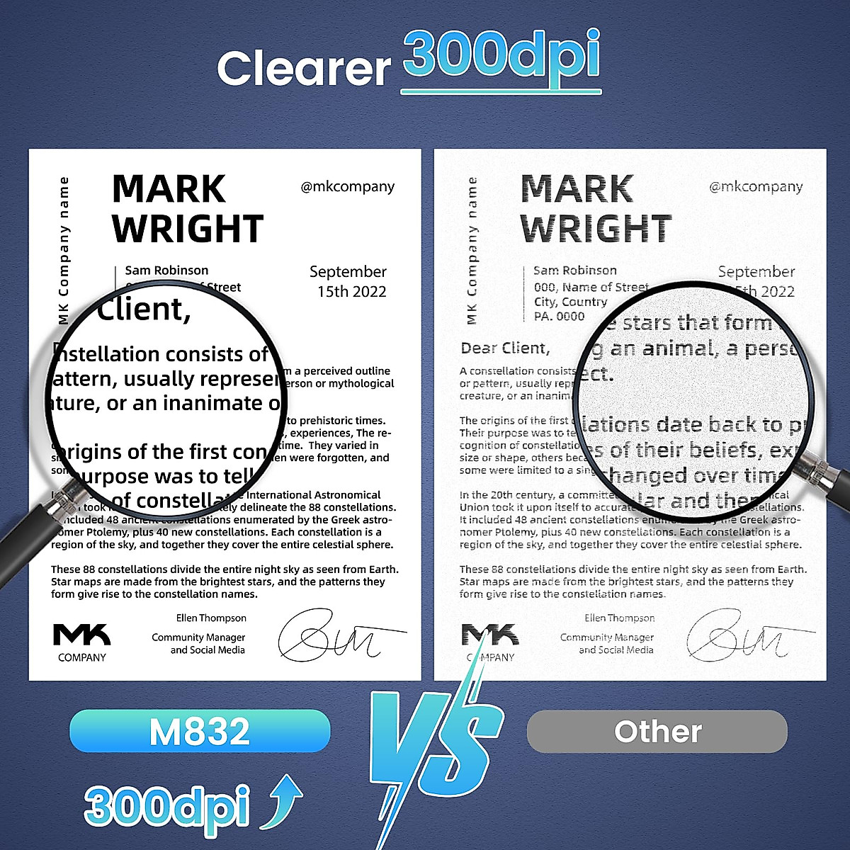 Portable Printer Wireless for Travel and Home Office - Upgarde Inkless Portable Printer with Inner Paper Bin, Thermal Portable Printer Compact Printer Support US Letter and Multiple Sizes