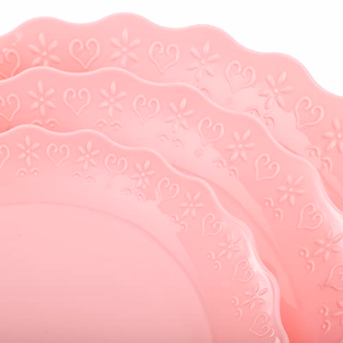 Tosnail 3 Pack 3 Tiers Pink Plastic Cupcake Stand Dessert Stand Tiered Serving Trays with 3 Styles Gold Rod, Party Serving Trays Fruit Pastry Holders for Wedding and Party - Heart and Flower Embossed